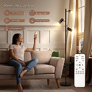 ADISUN LED Tree Floor Lamp for Living Room,Bedroom Black Standing Floor Lamp for Office,Bedroom,Dimmable Tall Lamp for Reading with 3 Adjustable Heads,Remote Control