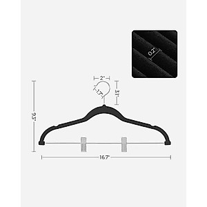 SONGMICS Skirt Hangers, Set of 30 Velvet Hangers with Adjustable Clips, Pants Hangers, Space-Saving, Non-Slip for Skirts, Coats, Dresses, 16.7-Inch Long, Black UCRF12B30