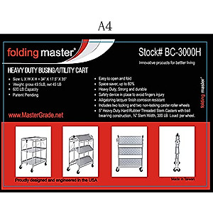 Master Grade 3 Tier Rolling Carts with Wheels, Thick Steel Utility Cart on Wheels, Storage Cart on Wheels (Grey)