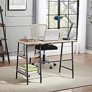 VECELO Computer Desk Study Writing Wooden Table with 2 Tier Storage Shelves on Left or Right for Home Office,Oak