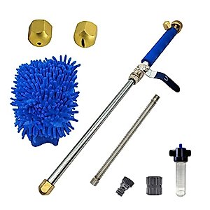 Buyplus High Pressure Power Washer Wand – 27” Extendable Hydro Jet Car Cleaning Wand, 3 Water Hose Nozzles, Flexible Metal Watering Sprayer with Universal Garden Hose End