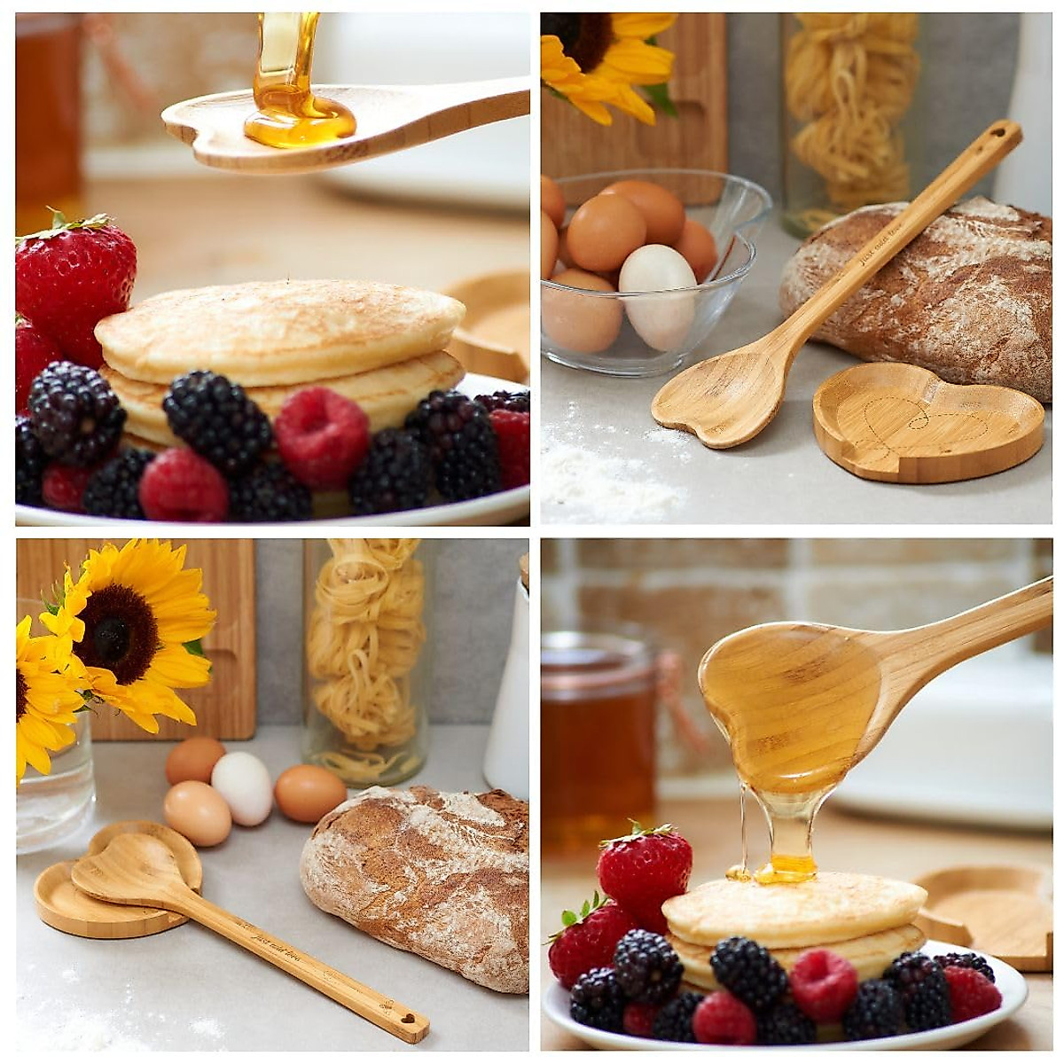 Heart Shaped Wooden Spoon & Heart Spoon Rest With A Unique Bumble Bee Design. Queen Bee Kitchen decor and accessories - Engraved With Just Add Love