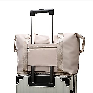 Neywry Womens Travel Bags,Khaki Large Capacity Carry On Tote Bag,Expandable Duffel Bags With Trolley Sleeve,Weekender Tote Bags