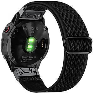 Abanen Elastic Watch Bands for Fenix 7 / Fenix 6 / Fenix 5 / epix 2, 22mm Quick Easy Fit Soft Stretchy Nylon Wristband Strap for Garmin Instinct,Fenix 6 Pro/Sapphire, Fenix 5 Plus, Quatix 6/5 (Black)