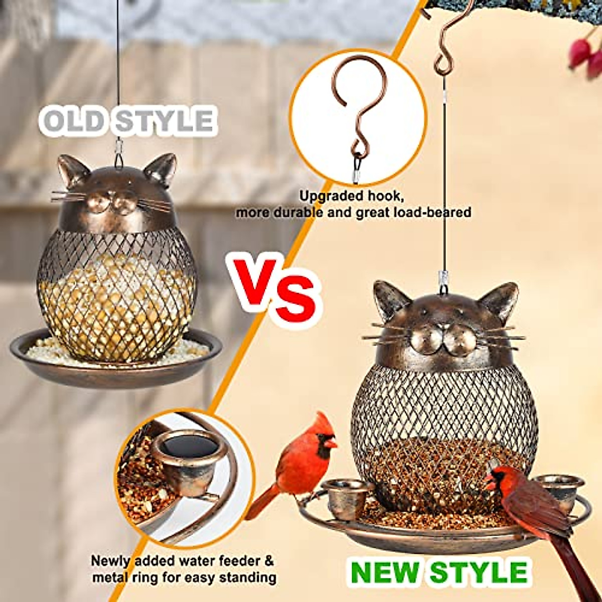 Bird Feeders for Outside, Wild Bird Feeder Squirrel Proof, Heavy Duty Copper Bird Feeder for Outdoor Hanging Garden Yard Decor, 2lbs Capacity - Upgraded Cute Cat Shaped