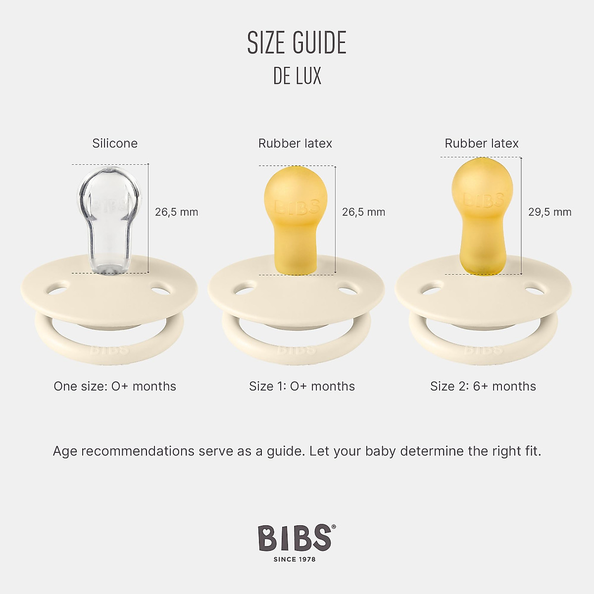 BIBS Pacifiers - De Lux Collection | BPA-Free Baby Pacifier | Made in Denmark | Set of 2 Ivory/Sage Color Premium Soothers | Size One Size
