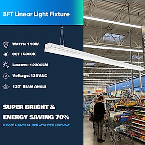 ANTLUX 8FT LED Shop Light Fixture, 110W LED Strip Light, 12200 LM, 5000K, 8 Foot LED Linear Lights, Linkable led Lighting for Garage Warehouse Workshop, Fluorescent Tube Replacement, 8 Pack