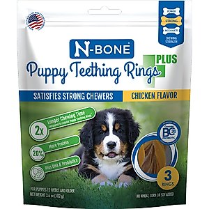 N-Bone Puppy Teething Rings Plus Chicken Flavor Dog Treat, 3 Count Bag, 3.6-oz