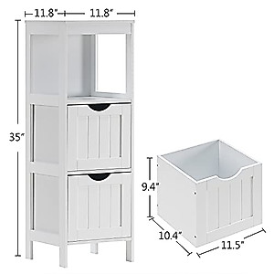 Reettic Narrow Bathroom Storage Cabinet with 3 Removable Drawers, DIY, Free Standing Side Storage Organizer for Bedroom, Living Room, Entryway, 11.8" L x 11.8" W x 35" H, White BYSG102W