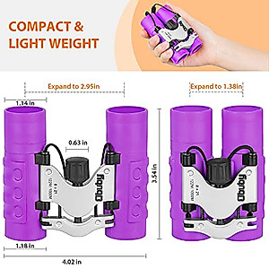 Obuby Real Binoculars for Kids Gifts for 3-12 Years Boys Girls 8x21 High-Resolution Optics Mini Compact Binocular Toys Shockproof Folding Small Telescope for Bird Watching,Travel, Camping, Purple