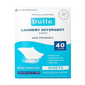 bulle - Laundry Detergent Sheets - Clothes Cleaning Solution, Removes Stain, Dirt & Odor, No Irritating Ingredients, Washing Strips, Fresh Linen Scent, Mothers Household Companion, 40 count, Unscented