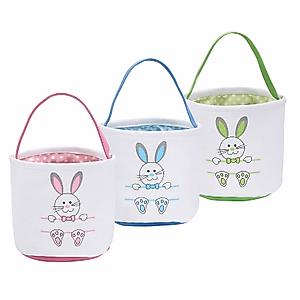 Easter Bunny Basket Bags Rabbit Canvas Toys Bucket Tote Storage Gifts Candies Handbag for Kids