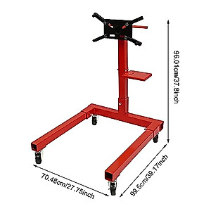 KarweuSu Engine Stand, Auto Repair Rebuild Steel, Cast Iron Folding Motor Hoist, Dolly Mover Jack with 360 Degree Rotating Head and Extra Tool Storage Tray for Vehicle Maintenance (Red - 1250LBS)