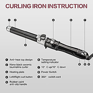 TANSHINE Curling Iron 1.25 Inch, Automatic Waver Curling Wand, Auto Rotating Hair Curler 32mm Barrel, Hair Waving Iron Hair Styling, Hair Crimper with Adjustable Heat Settings, Black