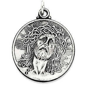 IceCarats 925 Sterling Silver Vintage Ecce Homo Jesus Christ Head Medal Necklace Religious Pendant Christian Faith Charm 38mm x 28mm Only