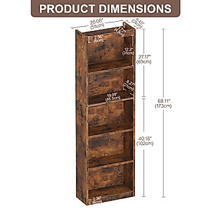 YQ JENMW Tall Bookshelf, 20 Inches Wide, 5-Tier Open Wooden Bookcase, Bookshelves and Bookcases with Storage Shelves, Freestanding Display Storage Shelves for Bedroom Library Living Room Home Office