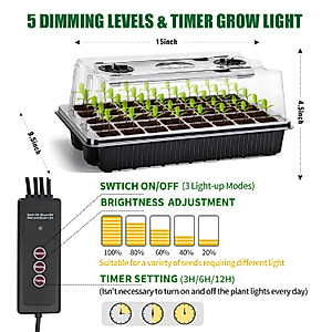 Carzos Seed Starter Tray Kit with Grow Lights, 2 Pack 80 Cells Seed Trays with Humidity Dome, Mini Greenhouse for Seeds Growing Starting Sprouting Germination