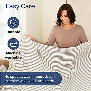 Queen Size 4 Piece Sheet Set - Comfy Breathable & Cooling Bed Sheets Set - Hotel Luxury Bedding for Women, Men, Kids & Teens - Deep Pockets, Easy-Fit, Soft & Wrinkle Free - Oeko-Tex - Beige Stripes