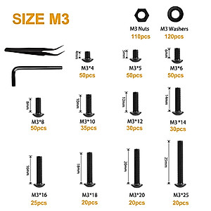 VIGRUE 610PCS 14.9 Grade Alloy Steel M3 Button Hex Head Cap Screws M3 x 4/5/6/8/10/12/14/16/18/20/25mm Machine Screws Bolts Nuts Washer Assortment Kit