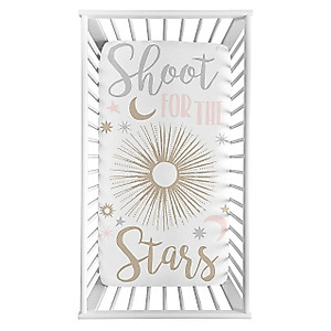 Sweet Jojo Designs Star and Moon Girl Fitted Crib Sheet Baby or Toddler Bed Nursery Photo Op - Blush Pink, Gold, Grey and White Shoot for The Stars Celestial