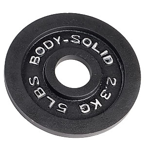 Body-Solid (OSB120) Cast Iron Olympic Weight Plate Set with Bar - Free Weights, Dumbbell Plates, 2 Inch Standard Hole for All Barbell Types, 120 Pound Total Weight Sets, Black