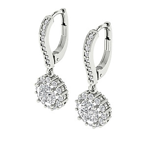 Clara Pucci 3.55 ct Round Cut Conflict Free Halo Solitaire Genuine Moissanite Designer Lever back Drop Dangle Earrings 14k White Gold