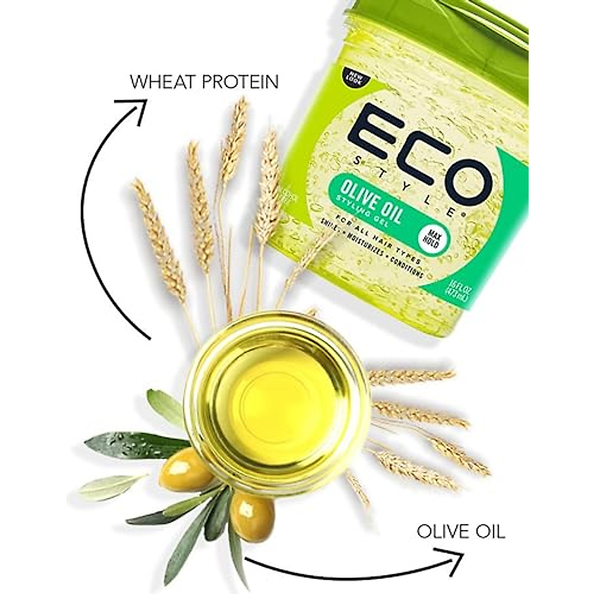 Eco Style ECOCO Style Gel Olive Oil-100% Pure Olive Oil-Adds Shine And Tames Split Ends-Weightless Style-Nourishes And Repairs-Adds Moisture To The Scalp-Superior Hold-Healthy Shine-16 Oz