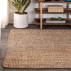 JONATHAN Y NRF102A-5 Pata Hand Woven Chunky Jute Indoor Area Rug Bohemian Farmhouse Easy-Cleaning Bedroom Kitchen Living Room Non Shedding, 5 ft x 8 ft, Natural Color