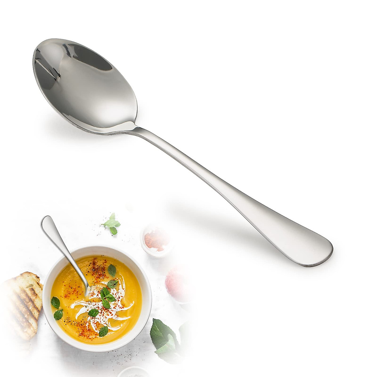 Stainless Steel Flatware Set, 12 Pieces, Mirror Polished Soup and Tablespoons, Dishwasher Safe (Dinner Spoons Set of 12)