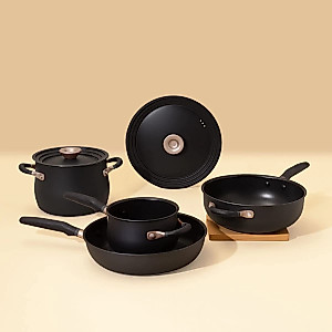 Meyer Accent Series - Hard Anodized Nonstick and Stainless Steel Pots and Pans / Essential Cookware Set, 6 Piece, Matte Black