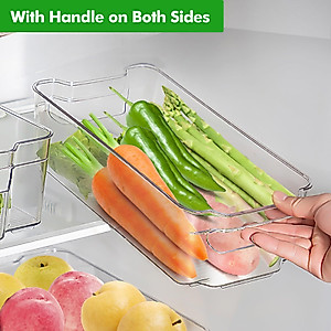 Lunhoo Refrigerator Organizer Bin, Clear Food Container with Handle, Plastic Storage Bins for Refrigerator, Kitchen, Cabinet (3 Pack, Transparent)