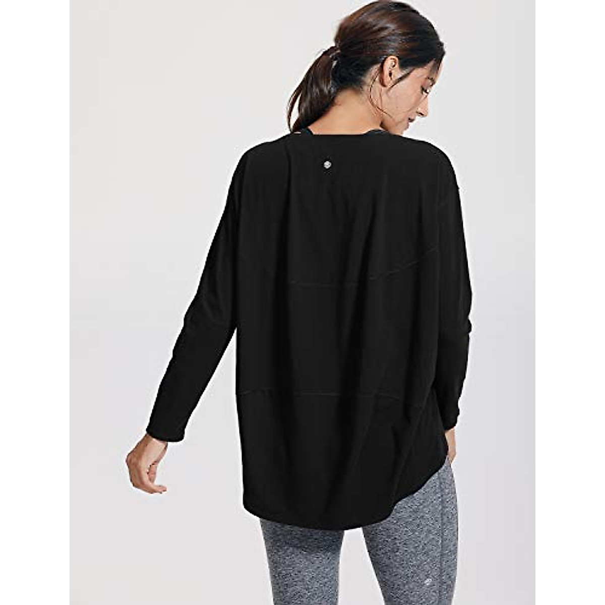 CRZ YOGA Long Sleeve Workout Shirts for Women Loose Fit-Pima Cotton Yoga Shirts Casual Fall Tops Shirts Black Small