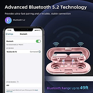 NexiGo Air T2 (Gen 2) Ultra-Thin Wireless Earbuds, Qualcomm QCC3040, Bluetooth 5.2, 4-Mic CVC 8.0 Noise Cancelling for Clear Calls, Volume Control, aptX, 28H Playtime, IPX5, Rose Gold