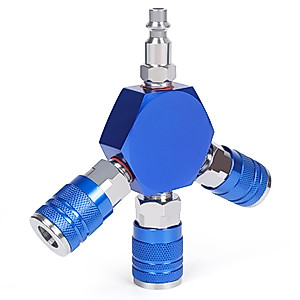 Milosline Connect Fittings Air Splitter, 1/4 Inch NPT 3-Way Air Manifold With 3 Pieces Industrial Quick 1/4NPT Couplers And Plug, Hex Style Air Compressor Hose Accessories Quick Connect Fittings