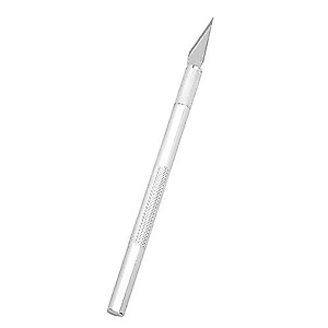 Art Knife, Carving Knife, Nonslip Stainless Steel Precision Knife Hobby Knife Wood Carving Artwork Craft Knife with 5 Spare Blades for Phone Repair, Art, Hobby, Scrapbooking, Stencil (Silver)