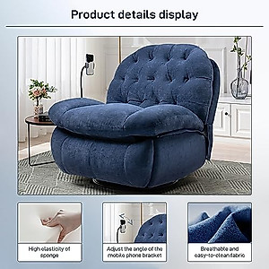 YI DANICA Recliner Chair with Massage Rocker Swivel Heated Modern Ergonomic Lounge 360 Degree Single Sofa Seat Living Room Sponge Filling USB Charge Port