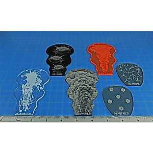 LITKO Dropped Weapon Area Effects Templates Set | Compatible with Gaslands Miniatures Game | Smoke | Glue | Caltrops | Mine Field | Flame Thrower | Oil Slick | (Variety Pack)