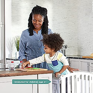 Guidecraft Contemporary Kitchen Helper® Stool and 2 Keepers - White: Wooden, Adjustable Height, Safety Folding Tower for Toddlers