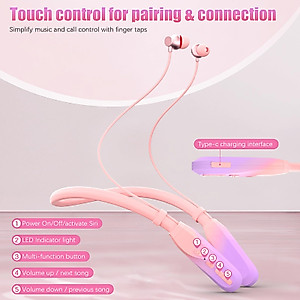 Lecefty Neckband Bluetooth Headphones, 200H Extra Long Playtime Wireless Stereo Neckband Earbuds with Microphone, Waterproof Balanced Armature Drivers in Ear Headset for Sports/Workout (Pink-Purple)