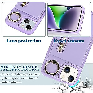 DEYHU iPhone 13 Mini Case with Card Holder for Women, iPhone 13 Mini Phone Case Wallet with Credit Card with Ring Kickstand Zipper Shockproof Slim Stand Case for iPhone13mini - Purple