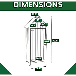 Hanover Outdoor Vertical Wooden Storage Shed for Tools, Equipment, Garden Supplies, with Shelf and Locking Latch, 8.7 cu. ft. Capacity