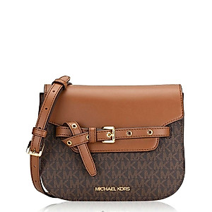 Michael Kors Emilia Small Saddle Flap Crossbody Brown MK Signature