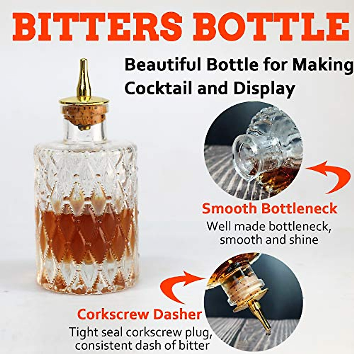 LINALL Bitters Bottle- Set of 2 Glass Dasher Bottle, Decorative Bottles with Zinc Alloy Dash Top for Cocktail,Great Bar Tool for Home Bar, Bartender, DSBT2 (2)
