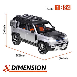 1/24 Diecast Model Car Pullback Vehicle Toy Collection for Land Rover New Defender 110, Kids Gift, with Sound and Light