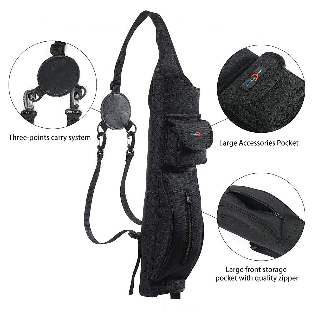 TOPARCHERY Archery Back Canvas Arrow Quiver Arrow Holder Shoulder Hanged Target Shooting Quiver for Arrows with Front Pockets (New Style)