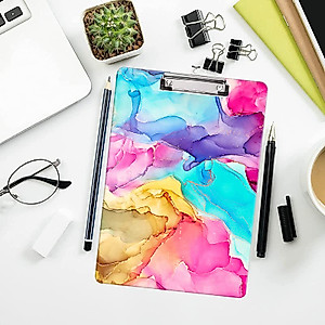 Office Clipboard, Cute Clipboard with Designs A4 Standard Letter Size Wooden Hardboard Clipboards Retractable Hole for Hanging Decorative Clip Board (C-Pretty Marble-8)