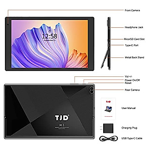 TJD Android 11 Tablet 10.1 Inch Tablets, 128GB ROM 512GB Expandable, Quad-Core Processor Google GMS Tablet, 6000mAh Fast Charge, 8MP Dual Camera, IPS HD Touchscreen WiFi Bluetooth (Black)