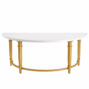 Tribesigns 63 Inch Computer Executive Desk, Modern Simple Study Writing Desk with Half Round Thick Tabletop and Heavy Duty Metal Frame, Large Desk Laptop Table Workstation for Home Office, White/Gold