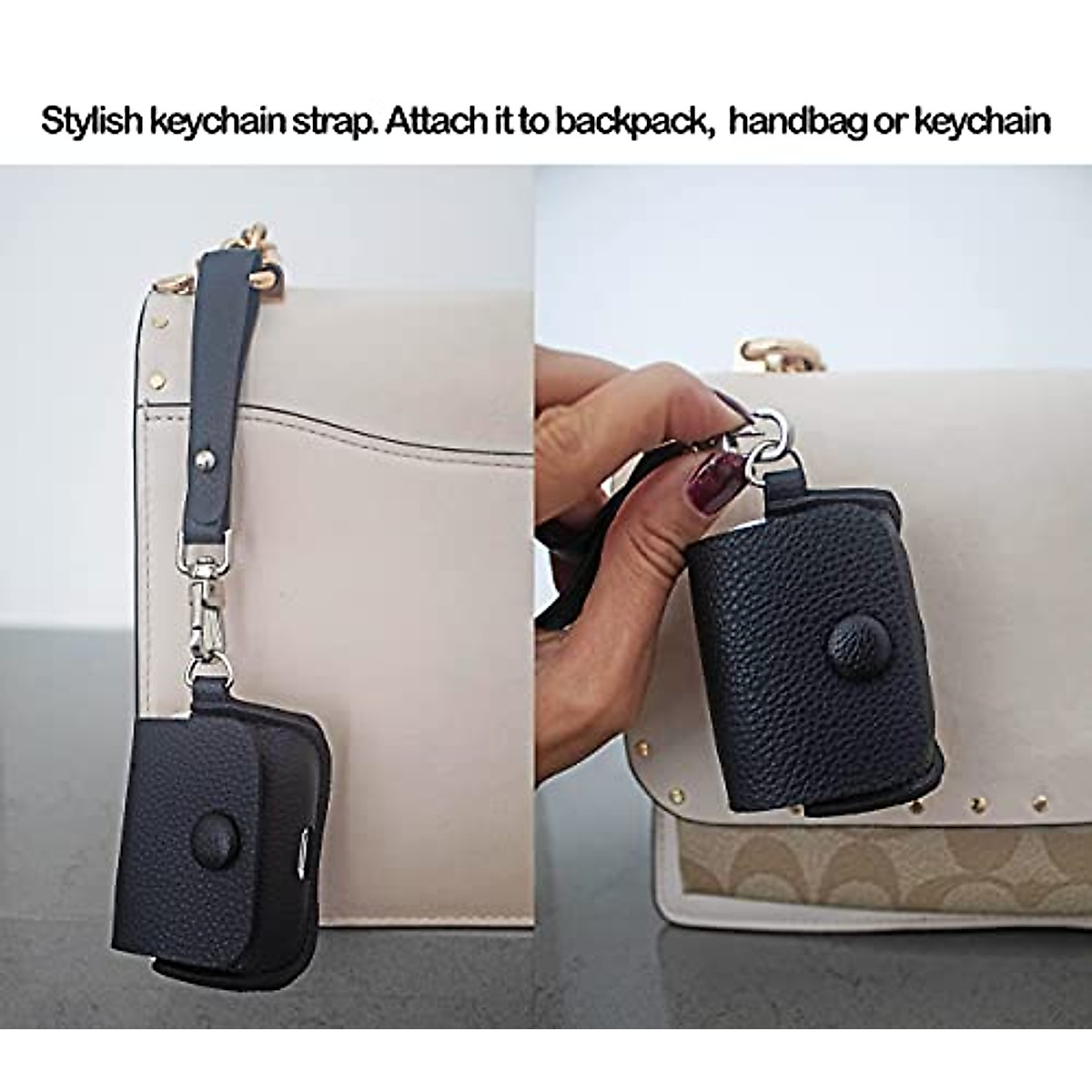 [New] The Tanned Cow- Apple AirPods 1,2 [New 2022 Model] pro Classic Cute Leather case Cover Protective Skin with Key Chain Strap for Men Women, Support Wireless Charging (Black)