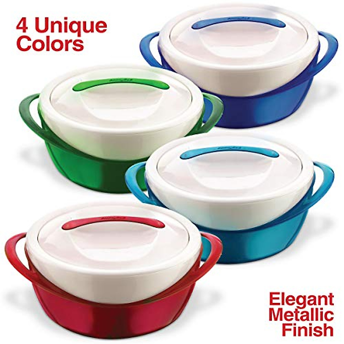 Pinnacle Large Insulated Casserole Dish with Lid 3.6 qt. Elegant Hot Pot Food Warmer/Cooler -Thermal Soup/Salad Serving Bowl Stainless Steel Hot Food Container–Best Gift Set for Moms –Holidays Blue